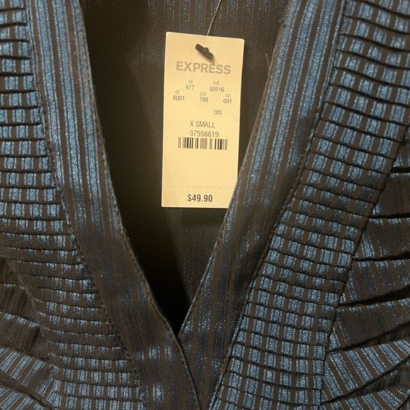 Express | Tops | Express Pleated Blouse Blue Striped Xs Nwt | Poshmark